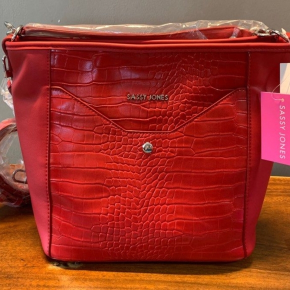 Sassy Jones | Bags | Sassy Jones Sexy Red Vegan Croc Embossed Leather ...